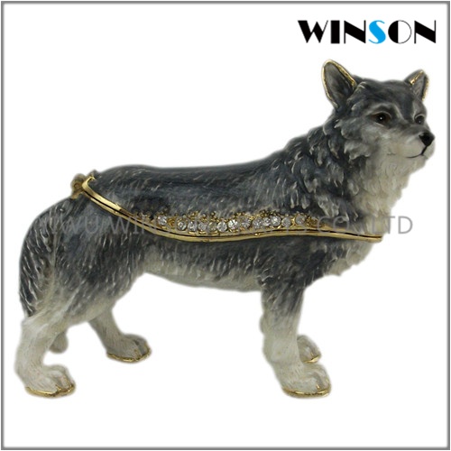 wolf shape trinket box/handmade enamel jewelry box wholesale/dressing ...