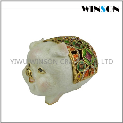 pewter jewelry box/pig shape trinket box/decorative crystal jewelry box