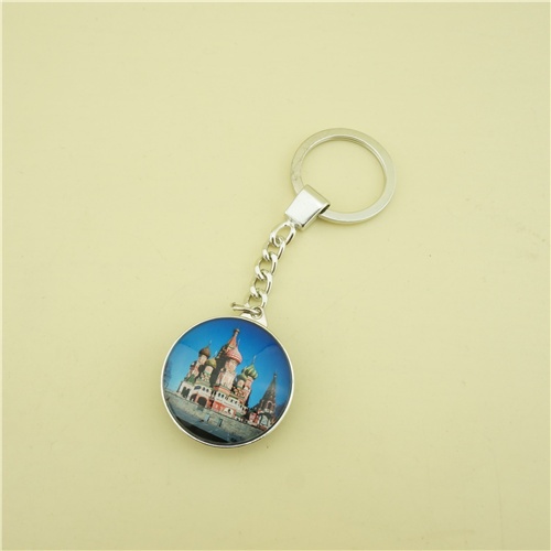 Double Sides Glass Key chains with Red Square Photo Printing