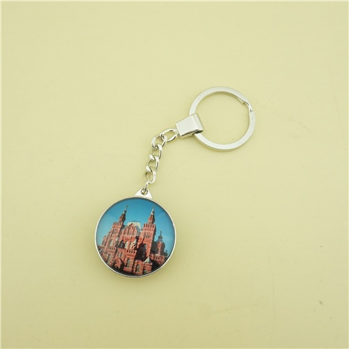 Double Sides Glass Key chains with Red Square Photo Printing