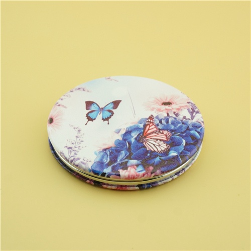 Round butterfly picture compact mirror/PU compact mirror
