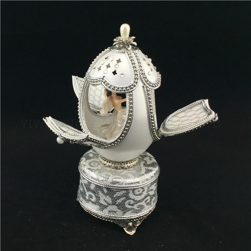 Silver music box hand made real goose egg with wedding keepsake