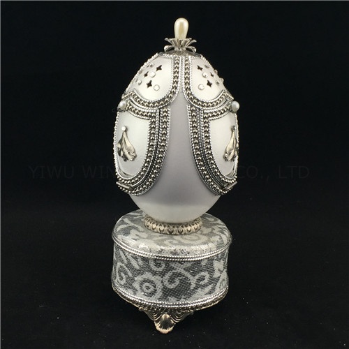 Silver music box hand made real goose egg with wedding keepsake