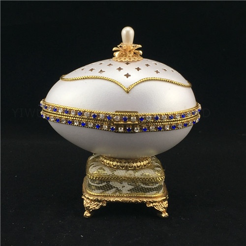 Real hand decorated carved etched goose egg music box