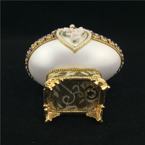 Real hand decorated carved etched goose egg music box
