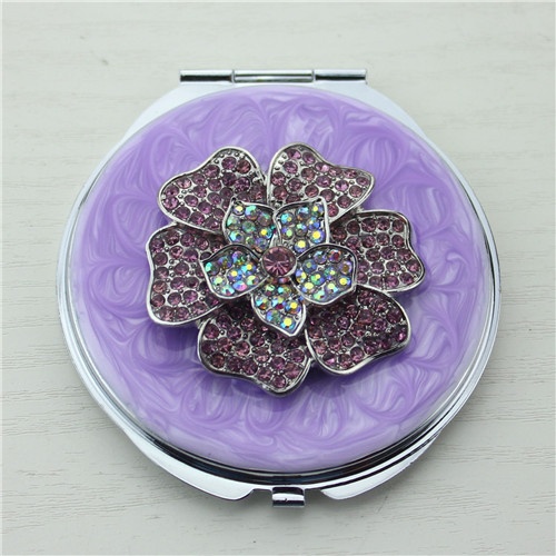 Fancy crystals flower compact mirror handmade bling-bling pocket mirror ...