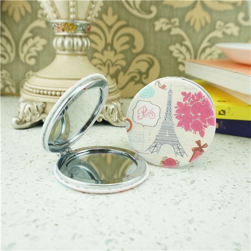 Souvenir leather compact mirror for lady printing PU makeup mirror ...