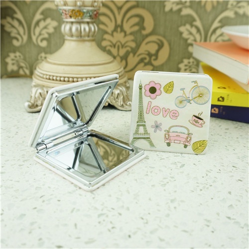 Promotional gifts lovely design PU mini compact mirror square pocket ...