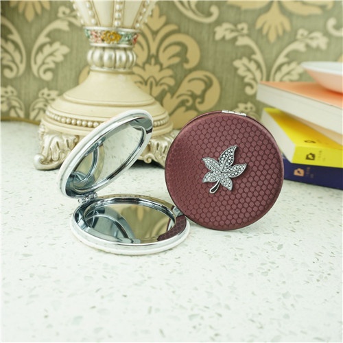 advertising gift metal maple leaf folding pocket mirror plastic compact ...