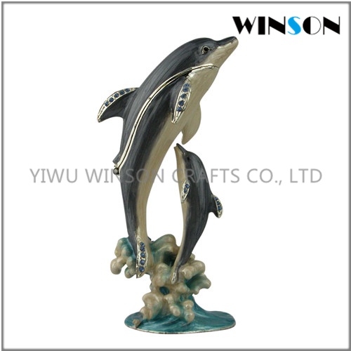 mom and baby shape dolphin trinket box/jeweled trinket box/pewter ...