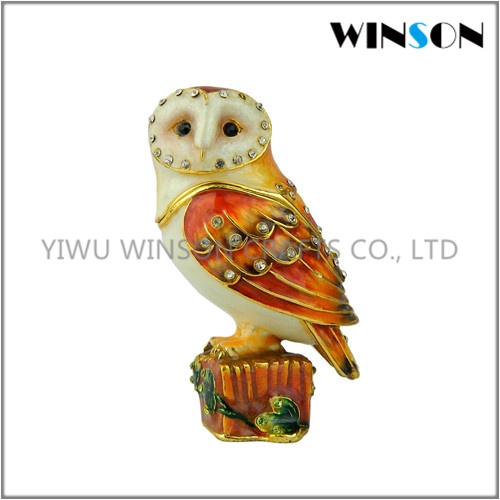 naughty owl shape metal crafts /handmade enamel jewelry box wholesale