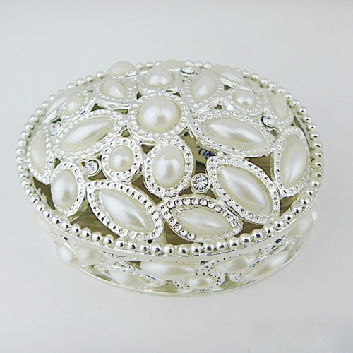 Silver keepsake trinket box/Wedding gift/Oval jewelry box
