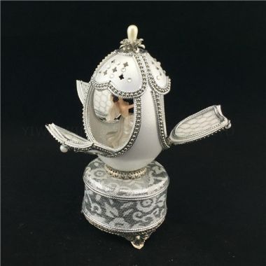 Silver music box hand made real goose egg with wedding keepsake