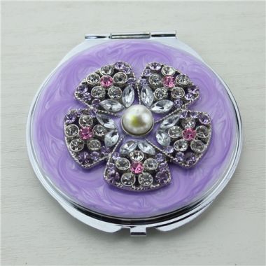 Fancy crystals flower compact mirror handmade bling-bling pocket mirror ...